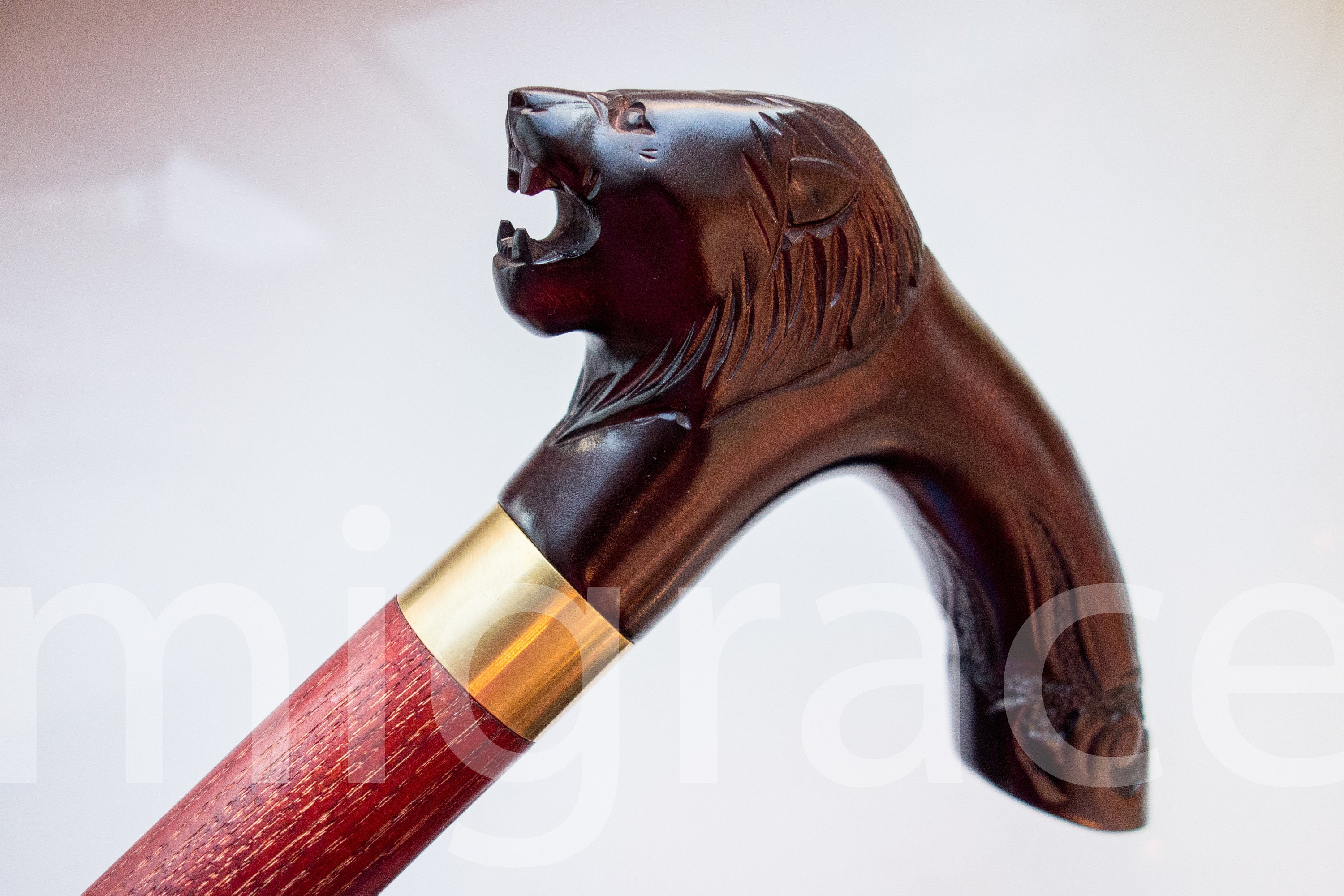 LION Walking Stick Wood CANE Carving Unique Art Brown Wooden - Etsy