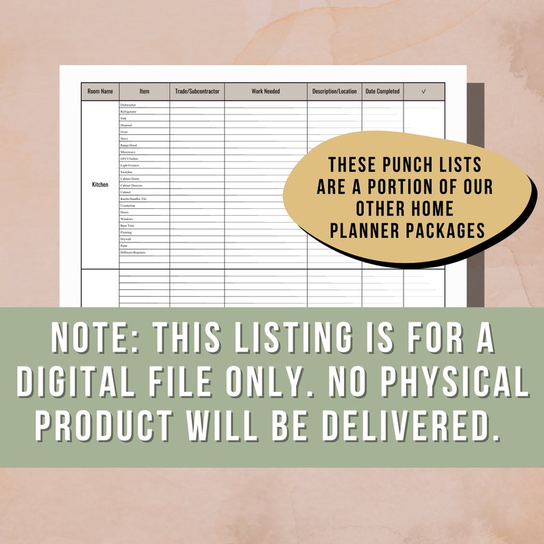 Home Construction Punch List Instant Download Printable Snag List New House Construction ...