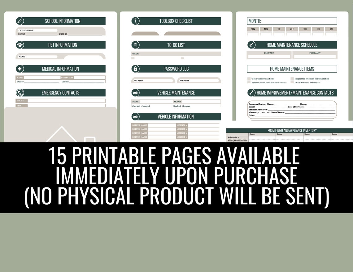 Home Management Binder Printable House Lists Information Checklists ...