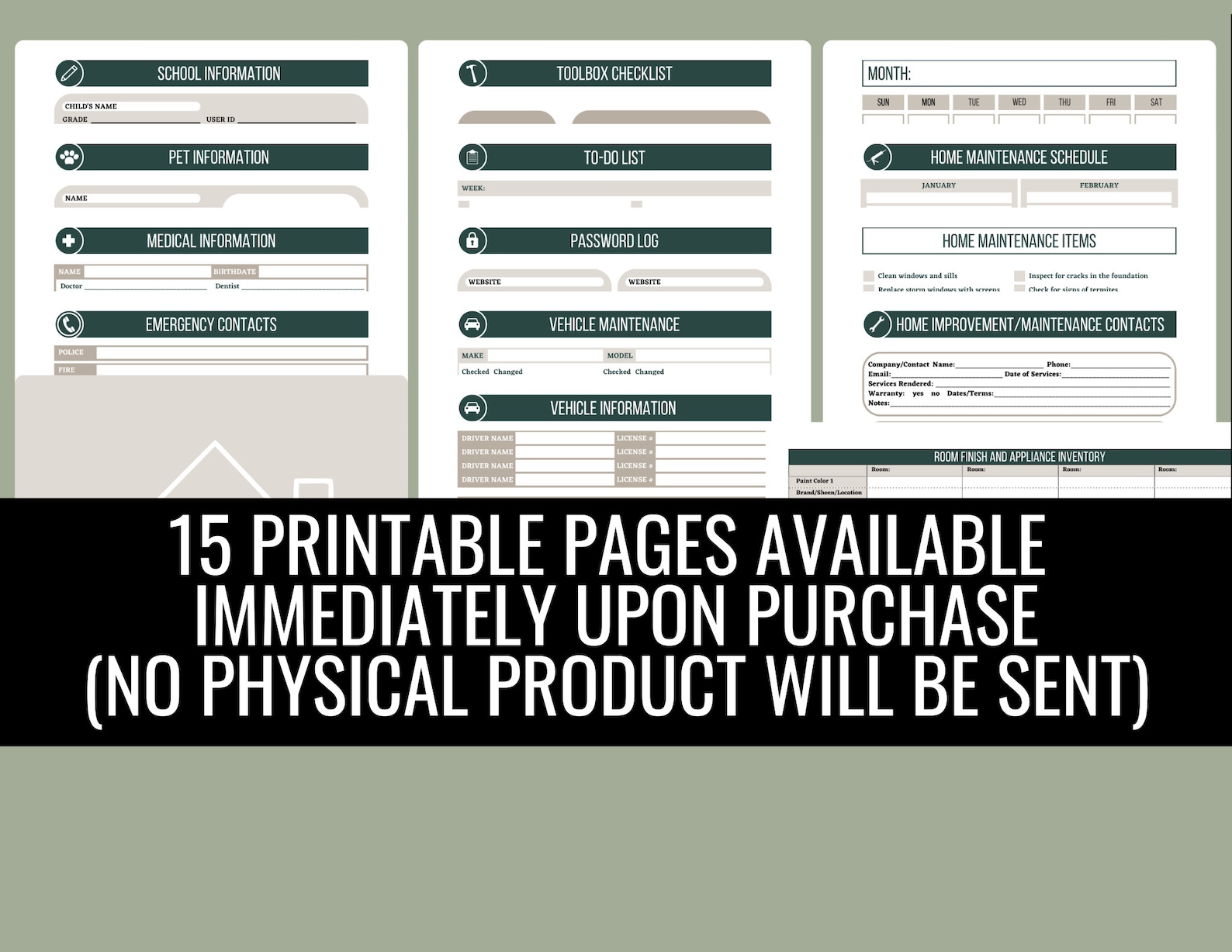 Home Management Binder Printable House Lists Information Checklists ...