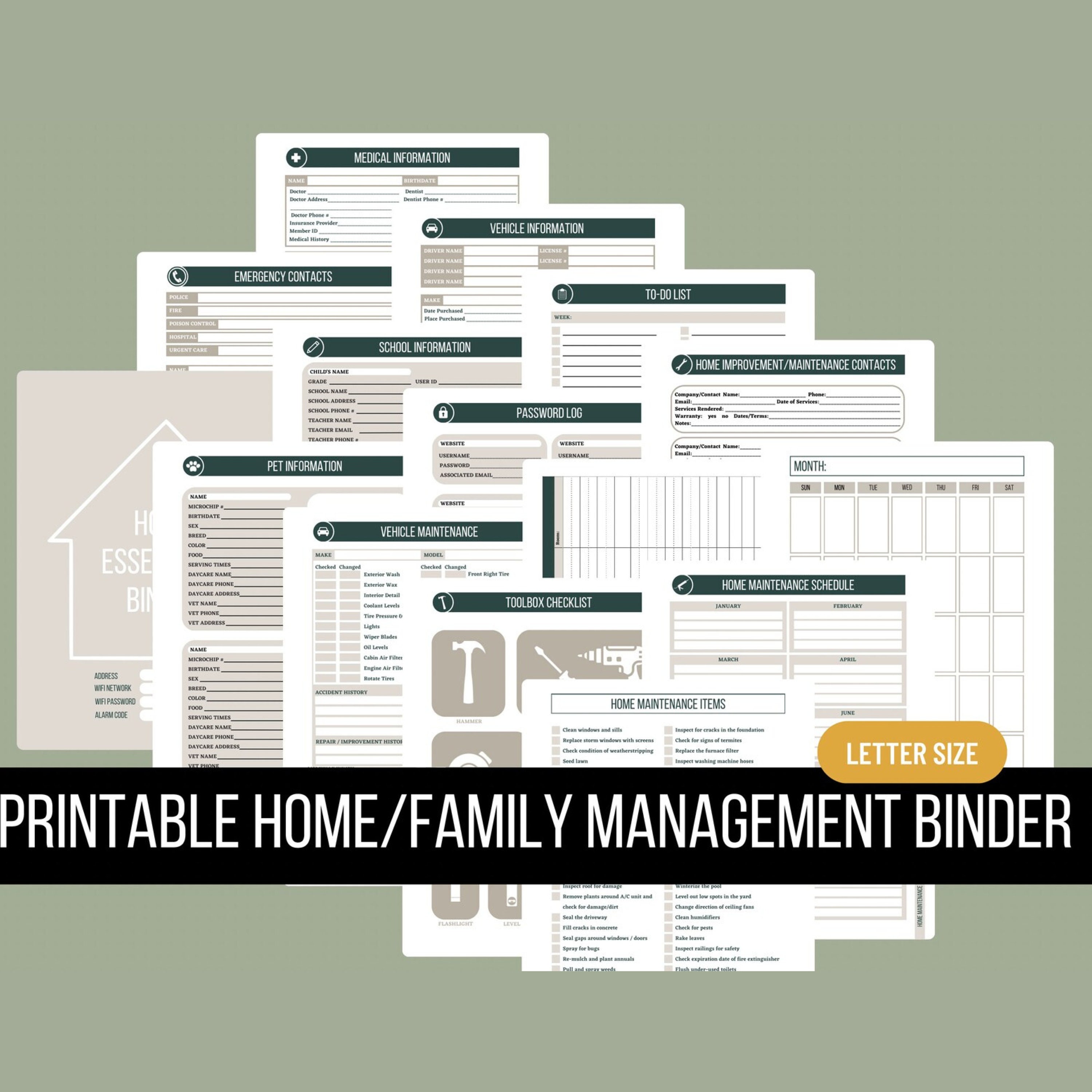 Home Management Binder Printable House Lists Information Checklists ...