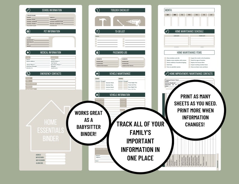 Home Management Binder Printable House Lists Information Checklists ...