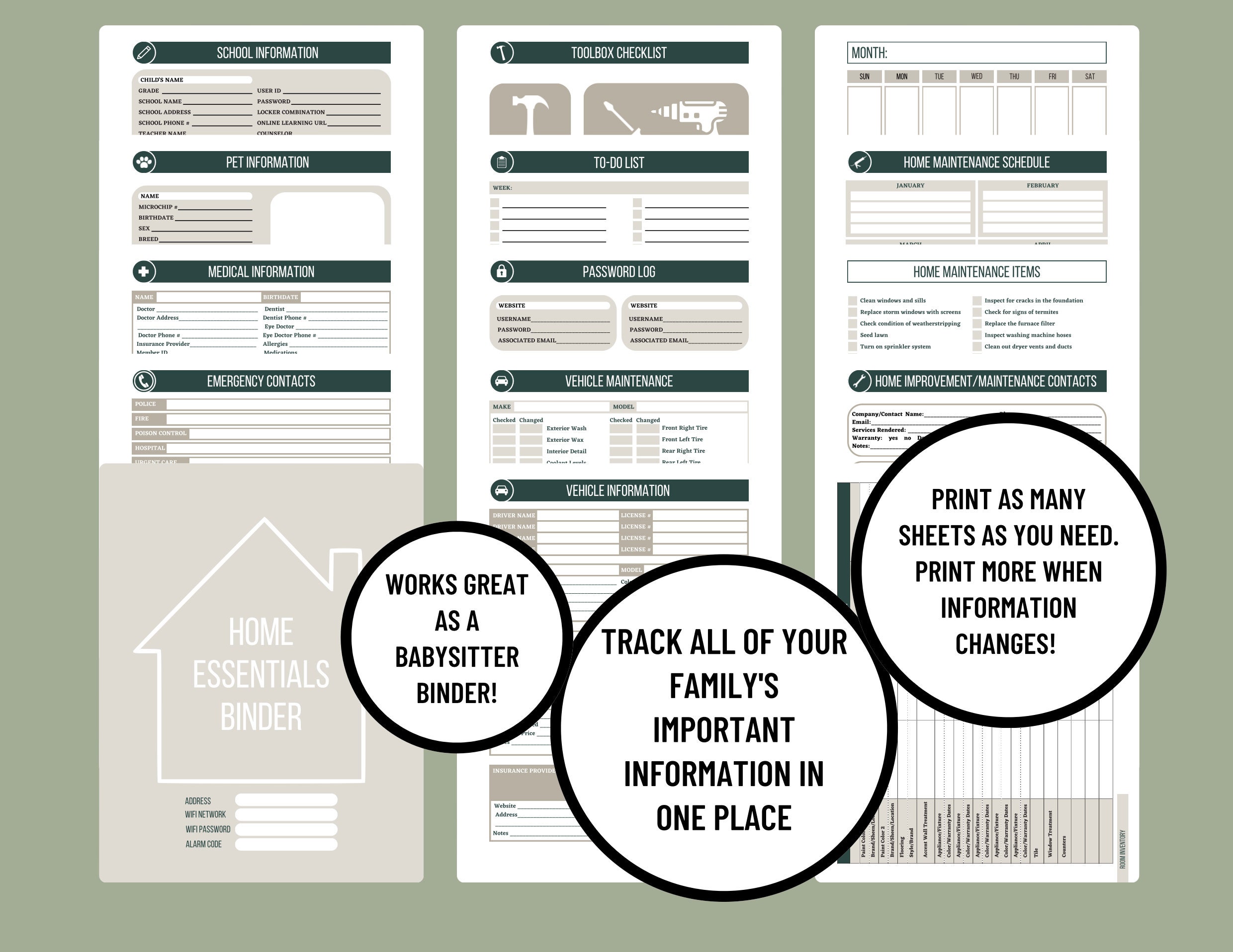 Home Management Binder Printable House Lists Information Checklists ...
