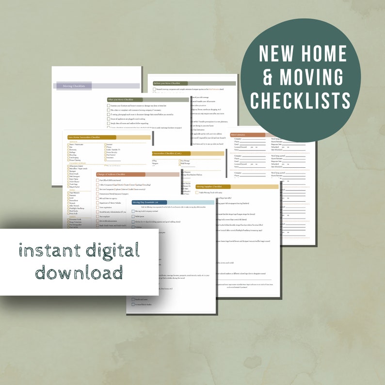 Moving Checklists Planner for Relocation and New Home Printable Moving ...