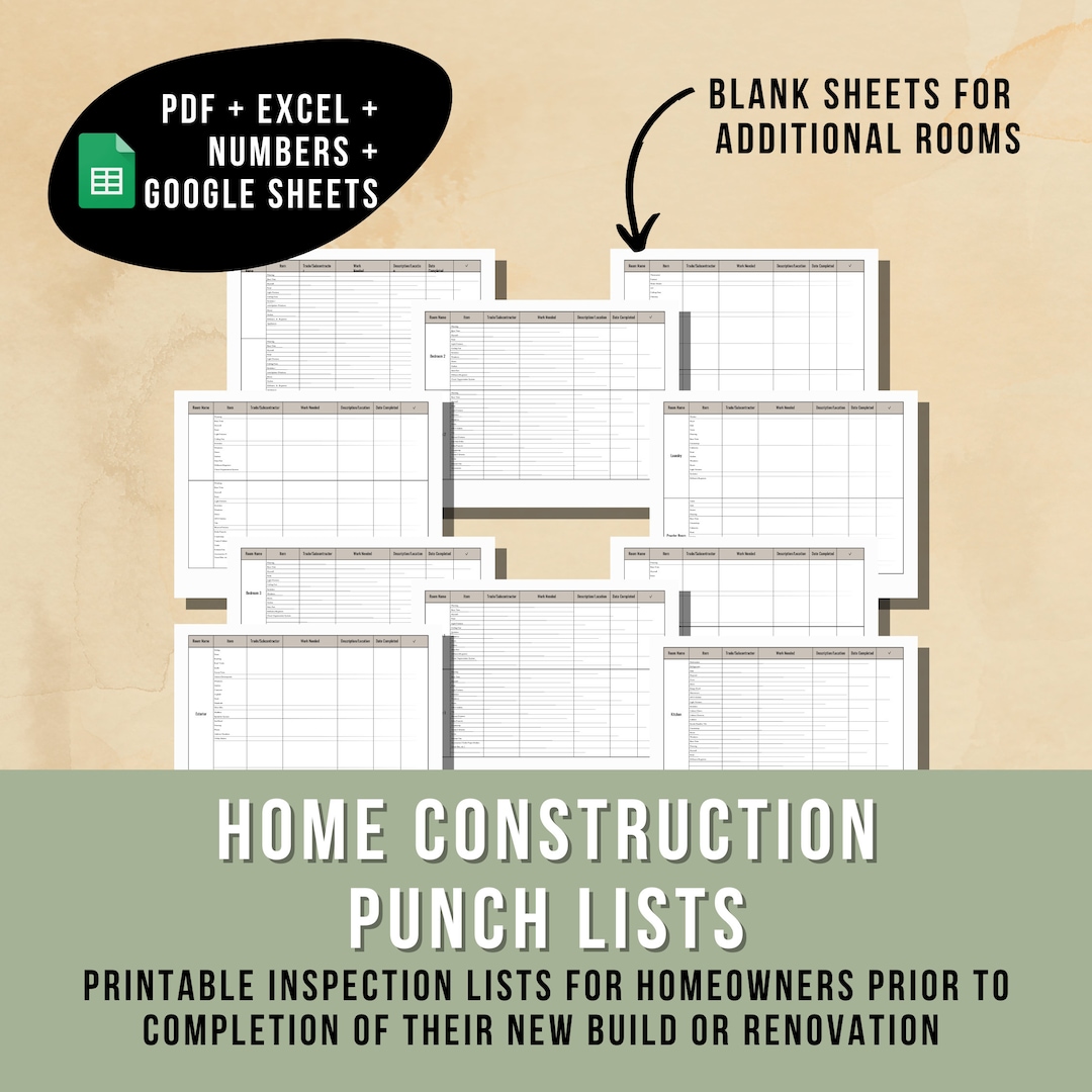 Home Construction Punch List Instant Download Printable Snag List New ...