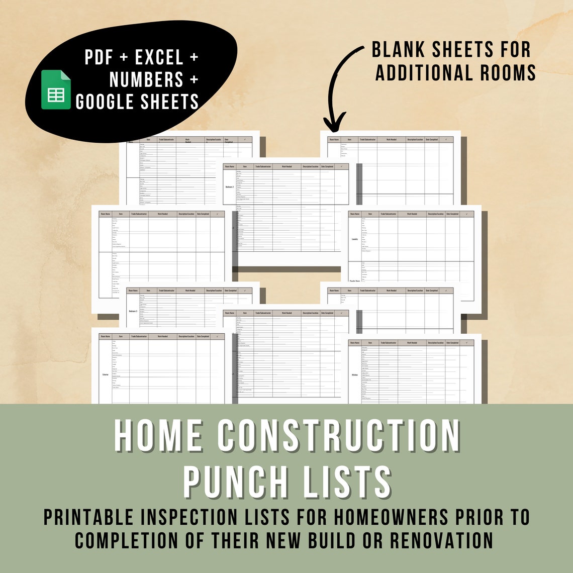 Home Construction Punch List Instant Download Printable Snag List New ...
