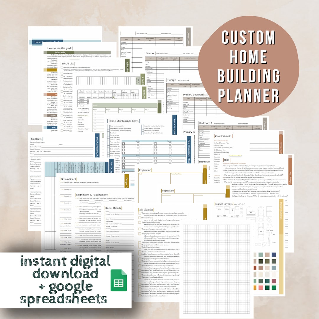 Home Building Planner - Printable Guide, Organization for New Home ...