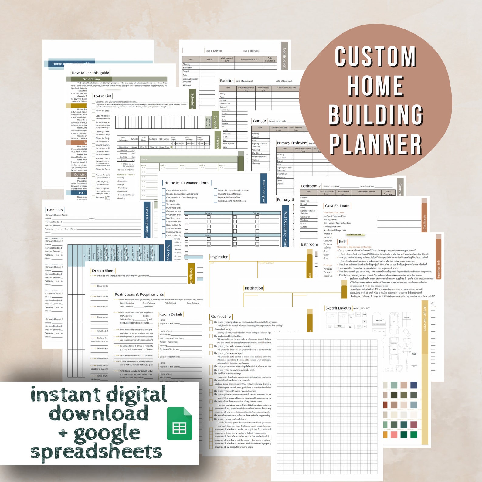 Home Building Planner - Printable Guide, Organization for New Home ...