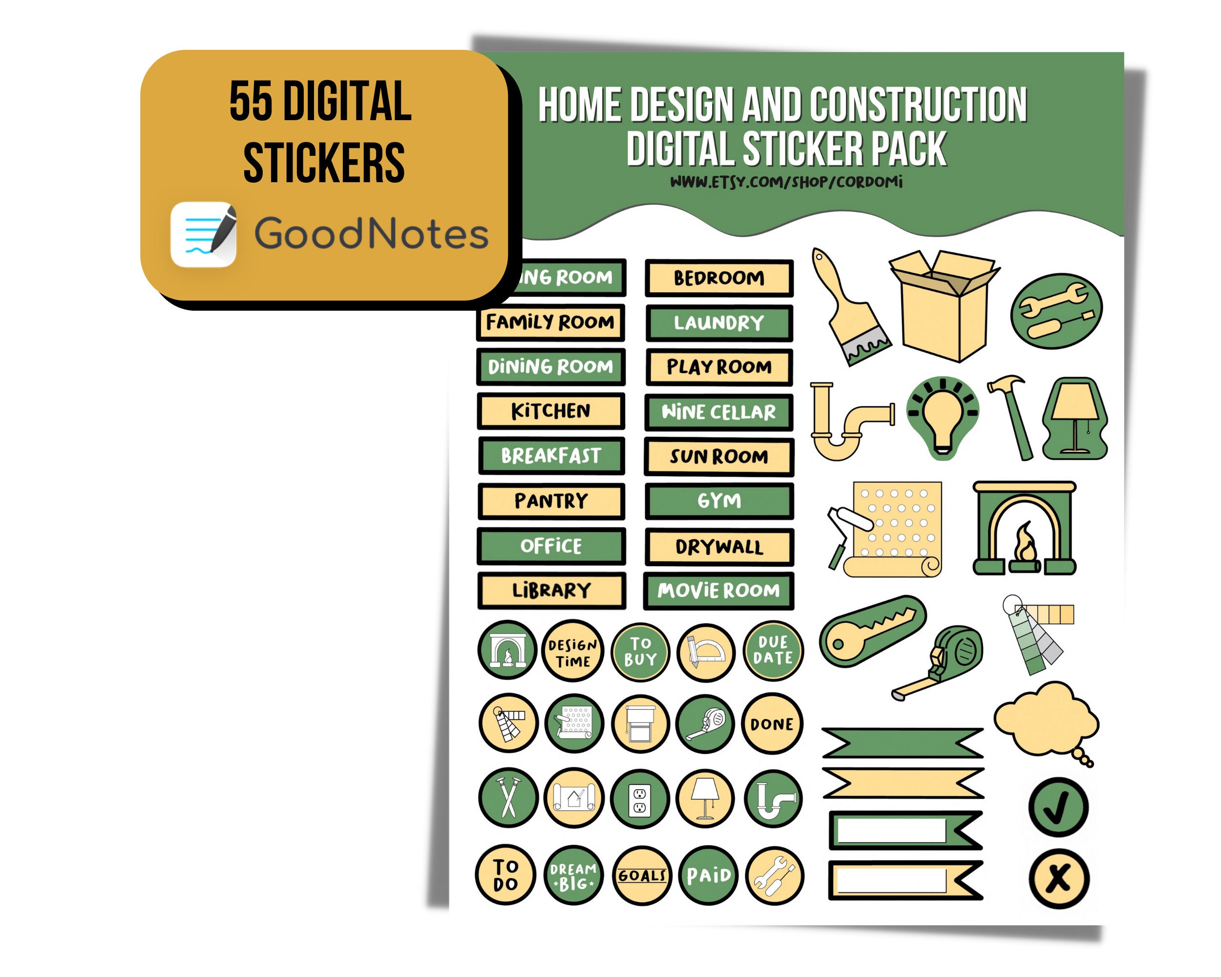 Home Design and Construction Digital Planner Stickers, Goodnotes ...
