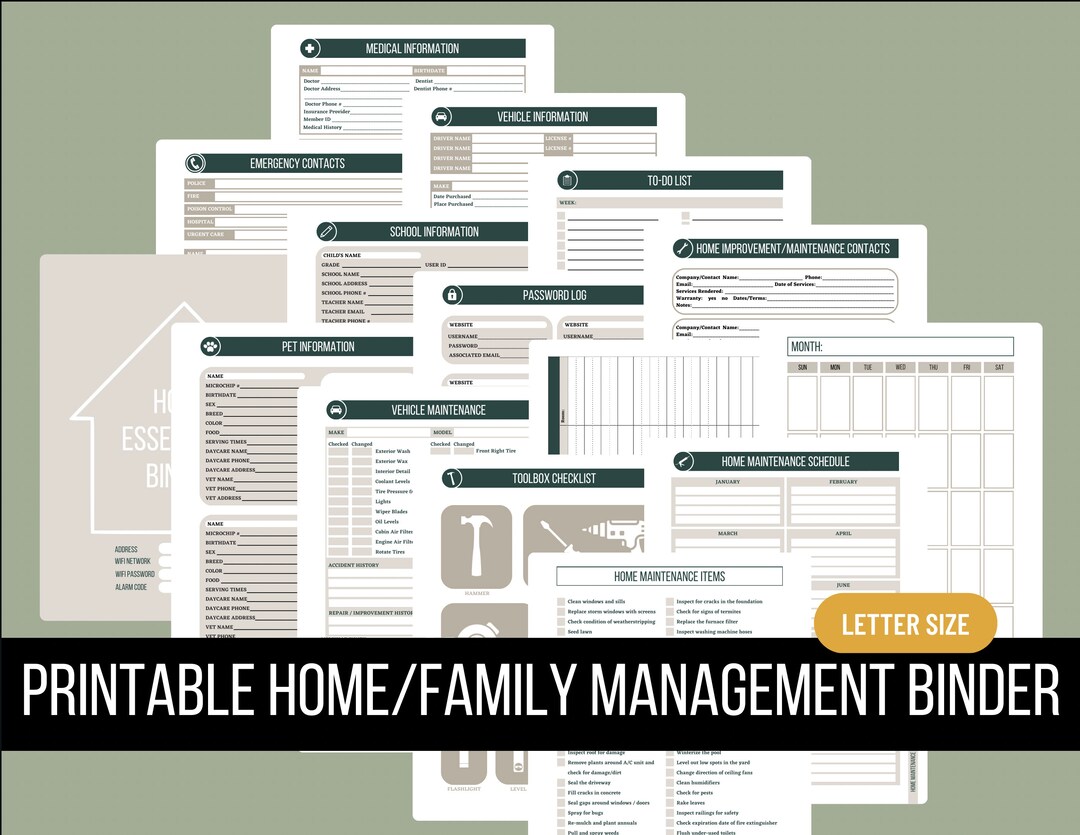 Home Management Binder, Printable House Checklists, Emergency Binder ...