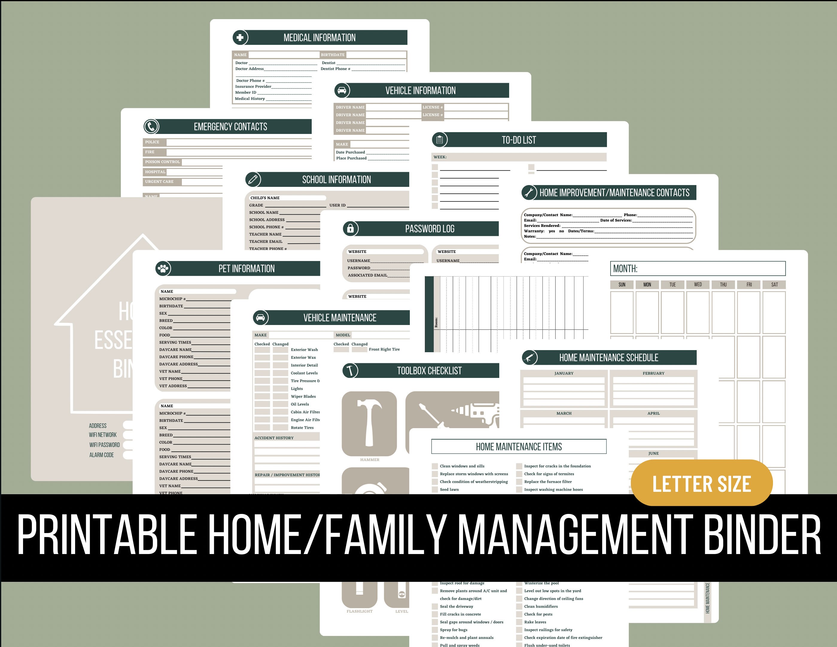 Home Management Binder, Printable House Checklists, Emergency Binder ...