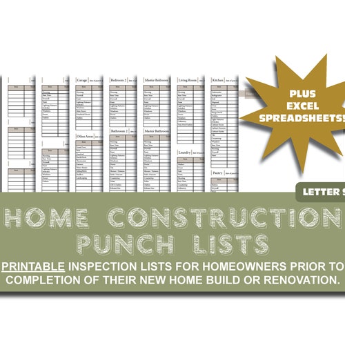 Home Construction Punch List Instant Download Printable Snag - Etsy