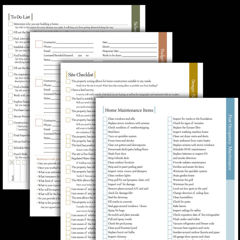Home Building Planner - Printable Guide, Organization for New Home ...