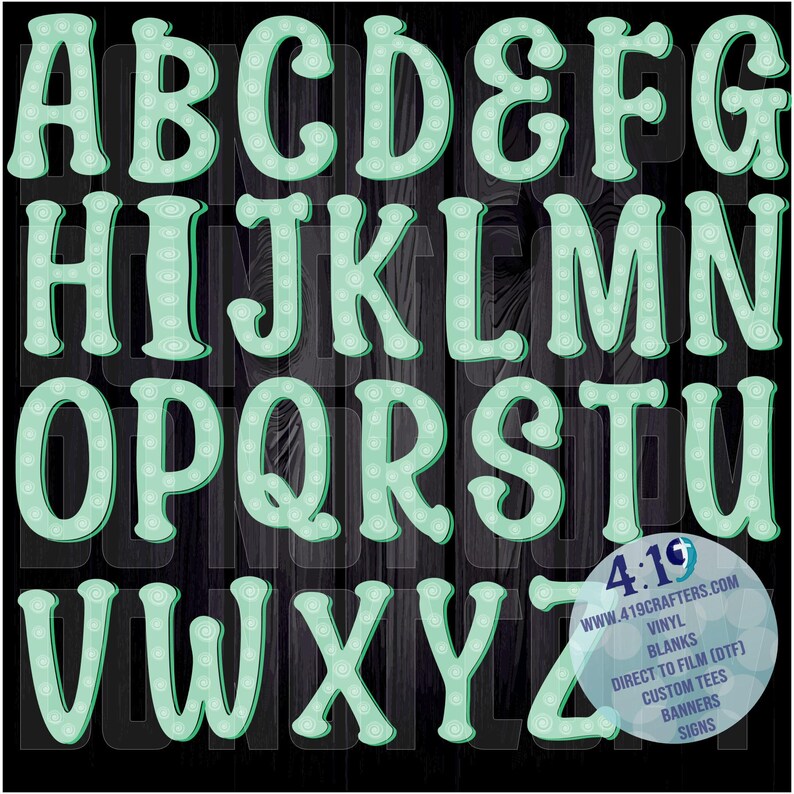 Mint Green Doodle Font DIGITAL File PNG, Sublimation Transfer, Direct ...
