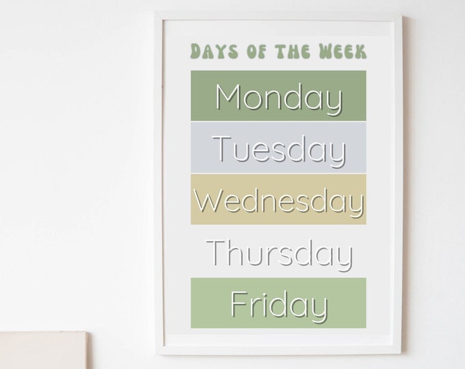 Days of the Week - Sage Neutral Printable (minimalist Classroom) - Etsy