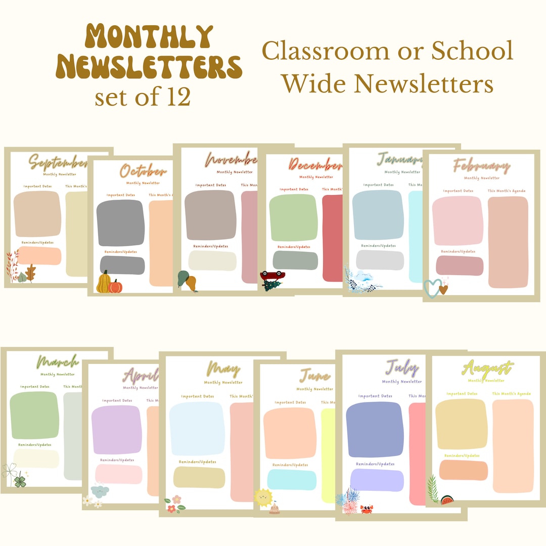 Printable Monthly Newsletters- Classroom and School Wide - Etsy