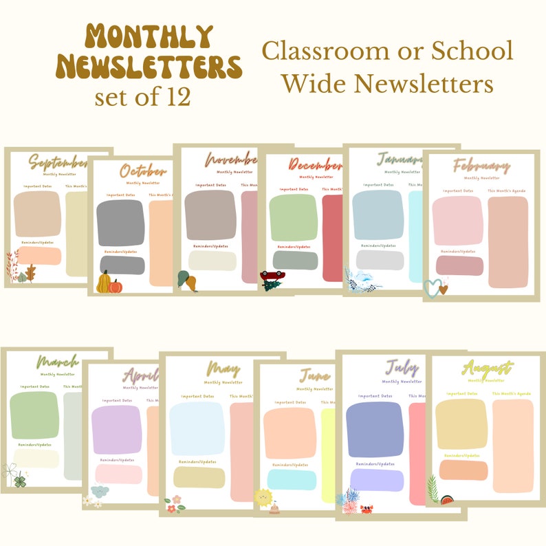 Printable Monthly Newsletters- Classroom and School Wide - Etsy
