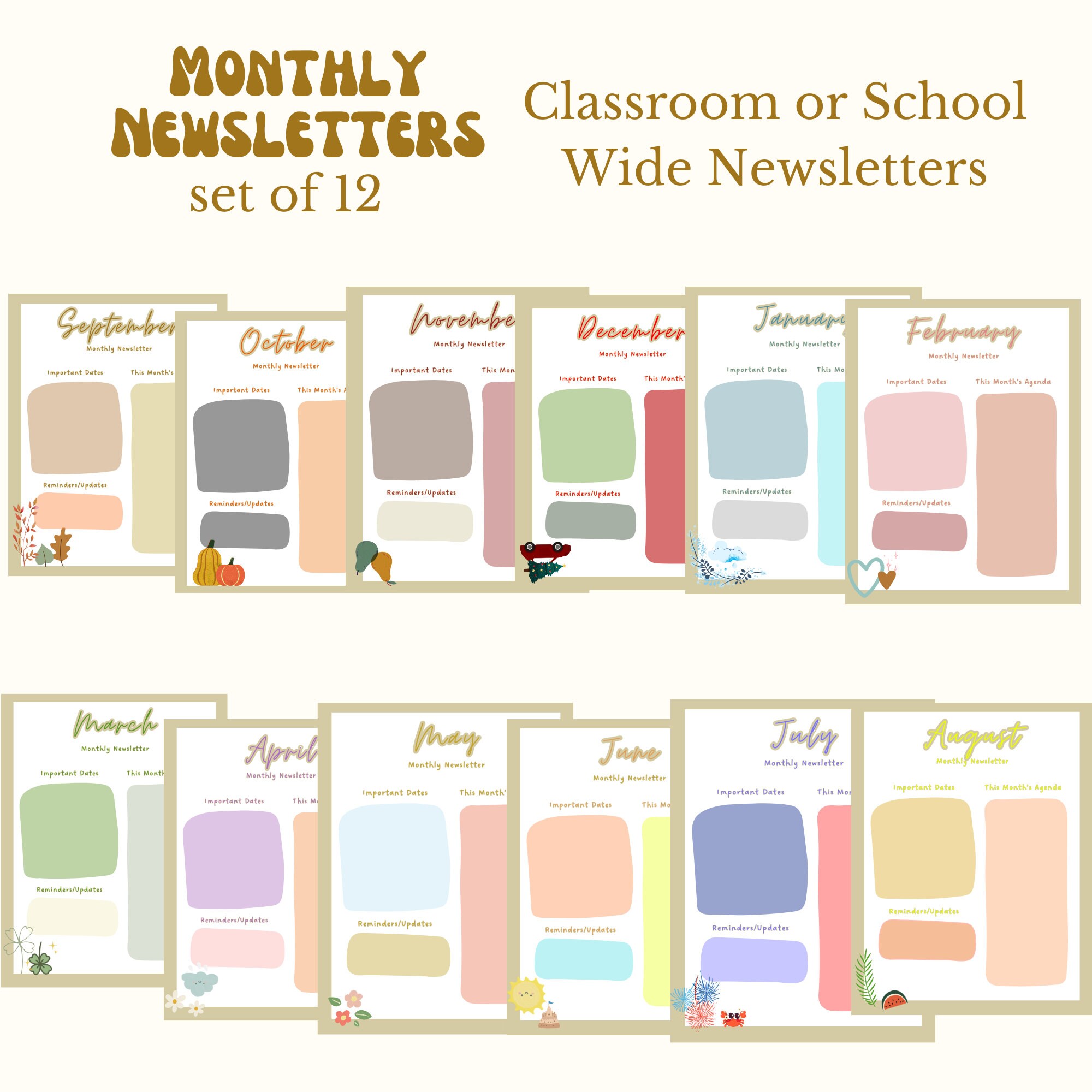 Printable Monthly Newsletters- Classroom and School Wide - Etsy
