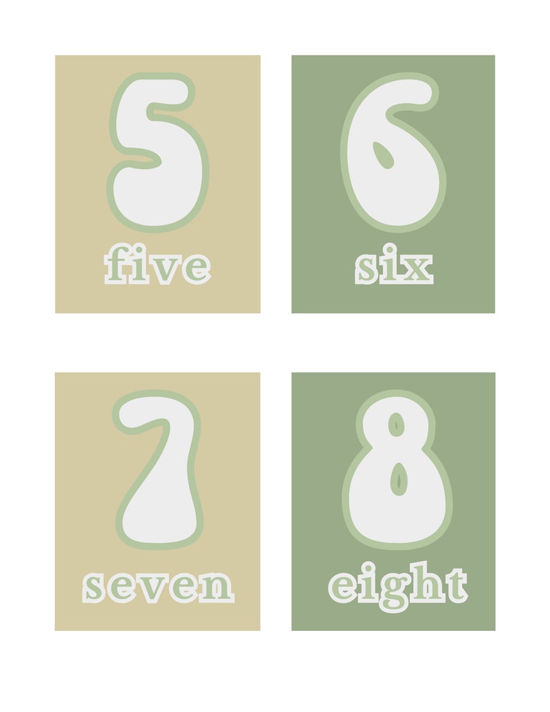 Printable Number Flash Cards- Sage Neutrals (minimalist Classroom) - Etsy