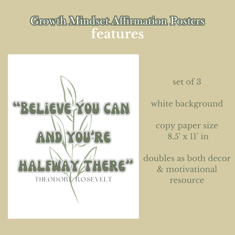 Printable Growth Mindset/affirmation Posters Set of 3 Sage Themed - Etsy