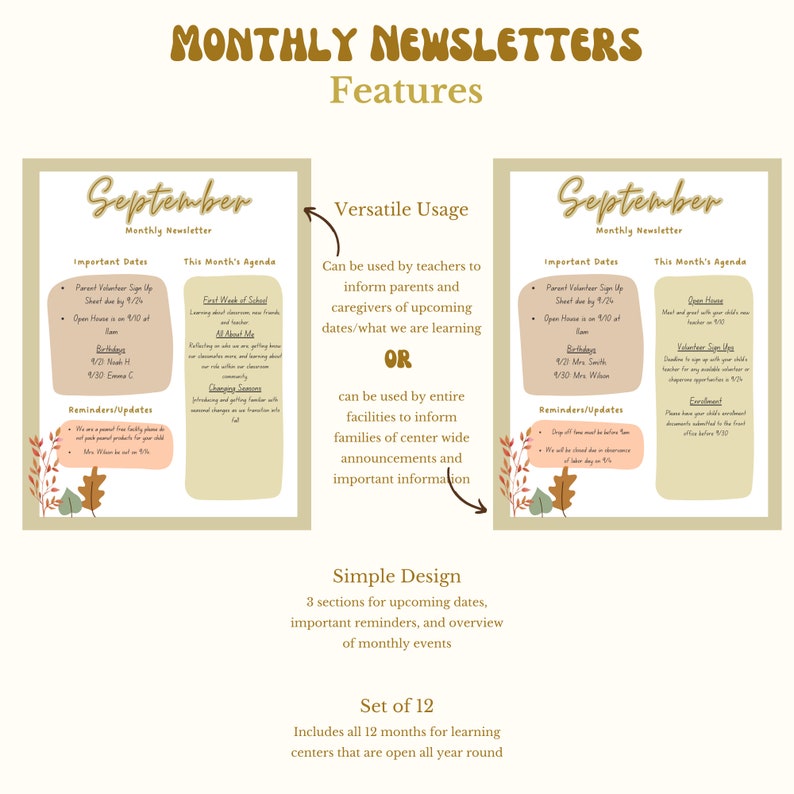 Printable Monthly Newsletters- Classroom and School Wide - Etsy