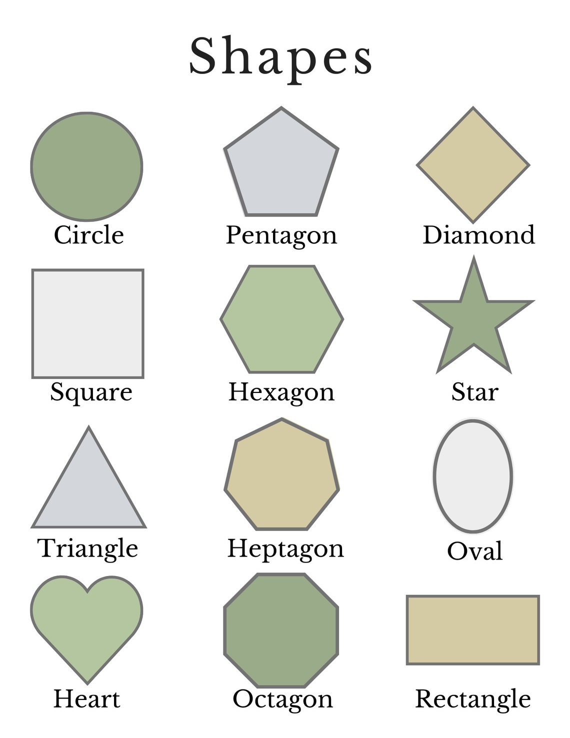 Shapes Chart- Sage Neutrals Printable (minimalist Classroom) - Etsy