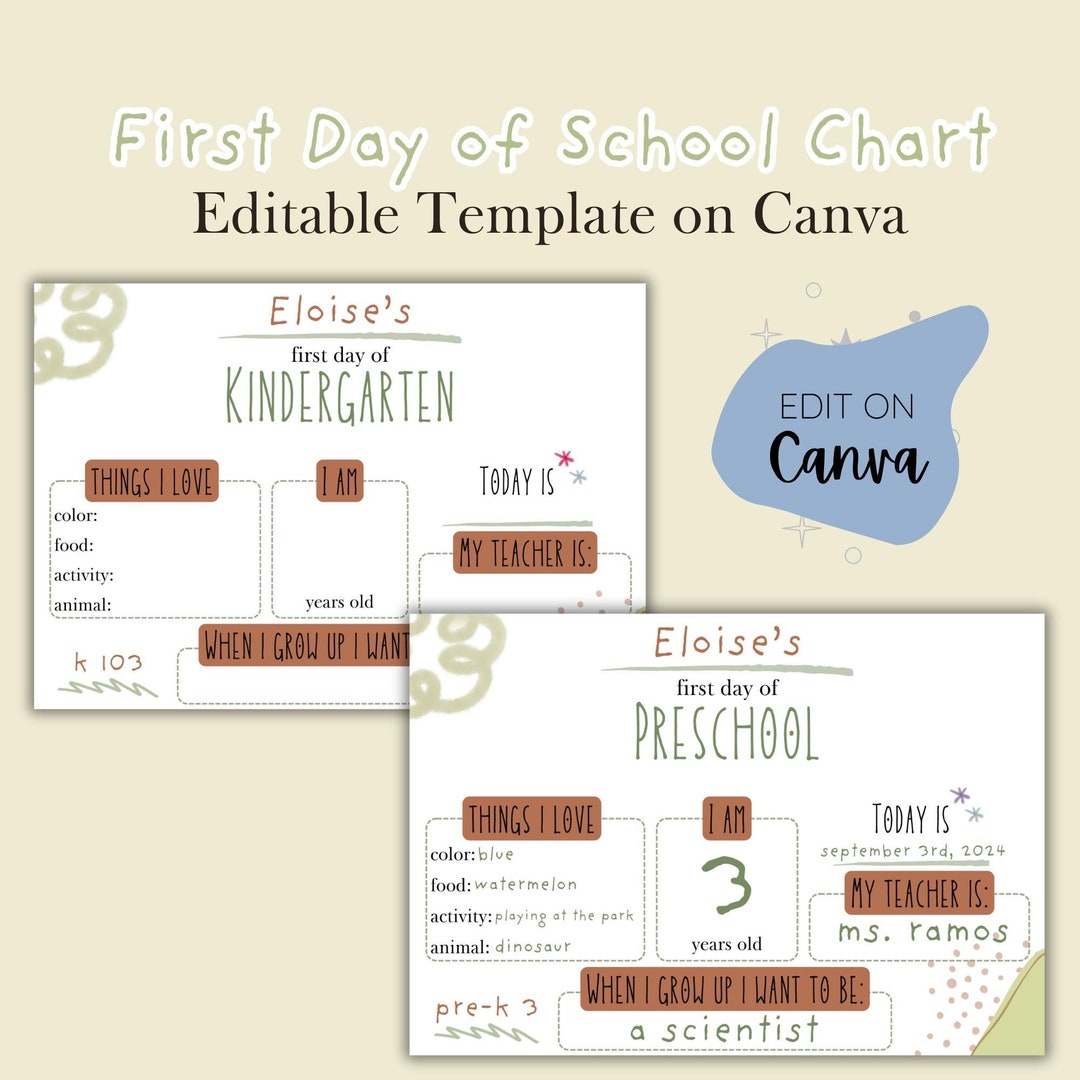 First Day of School Chart Template | Editable on Canva - Etsy
