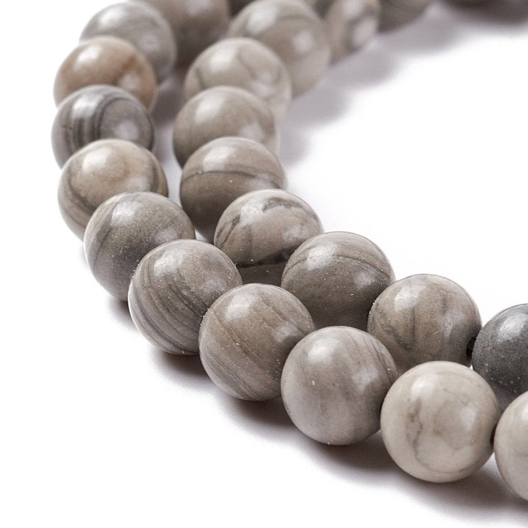 Strand of 8mm Silver Line Jasper Round Beads - Etsy