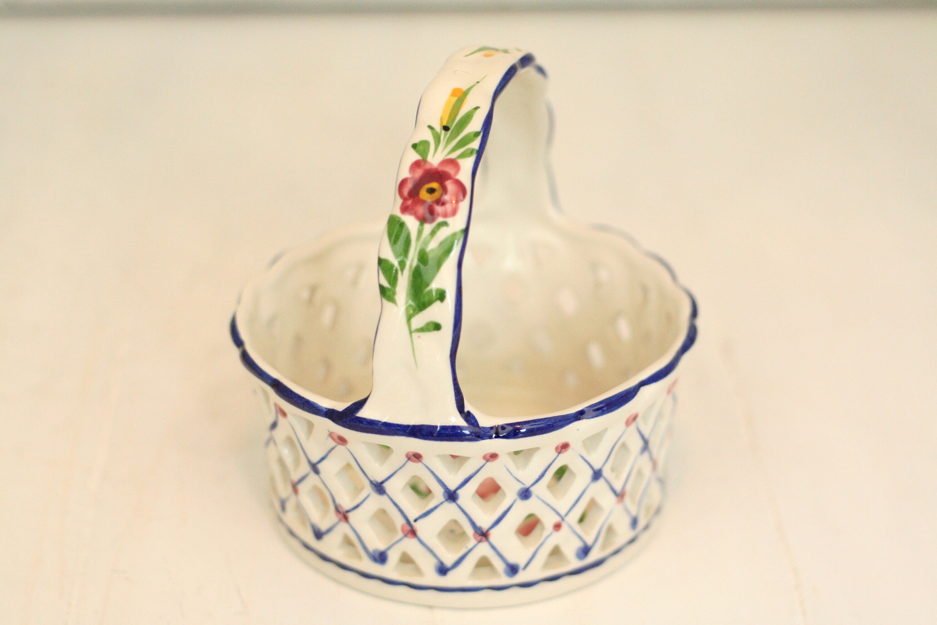 French Vintage Hand-painted Ceramic Basket Delicate Ceramic - Etsy ...