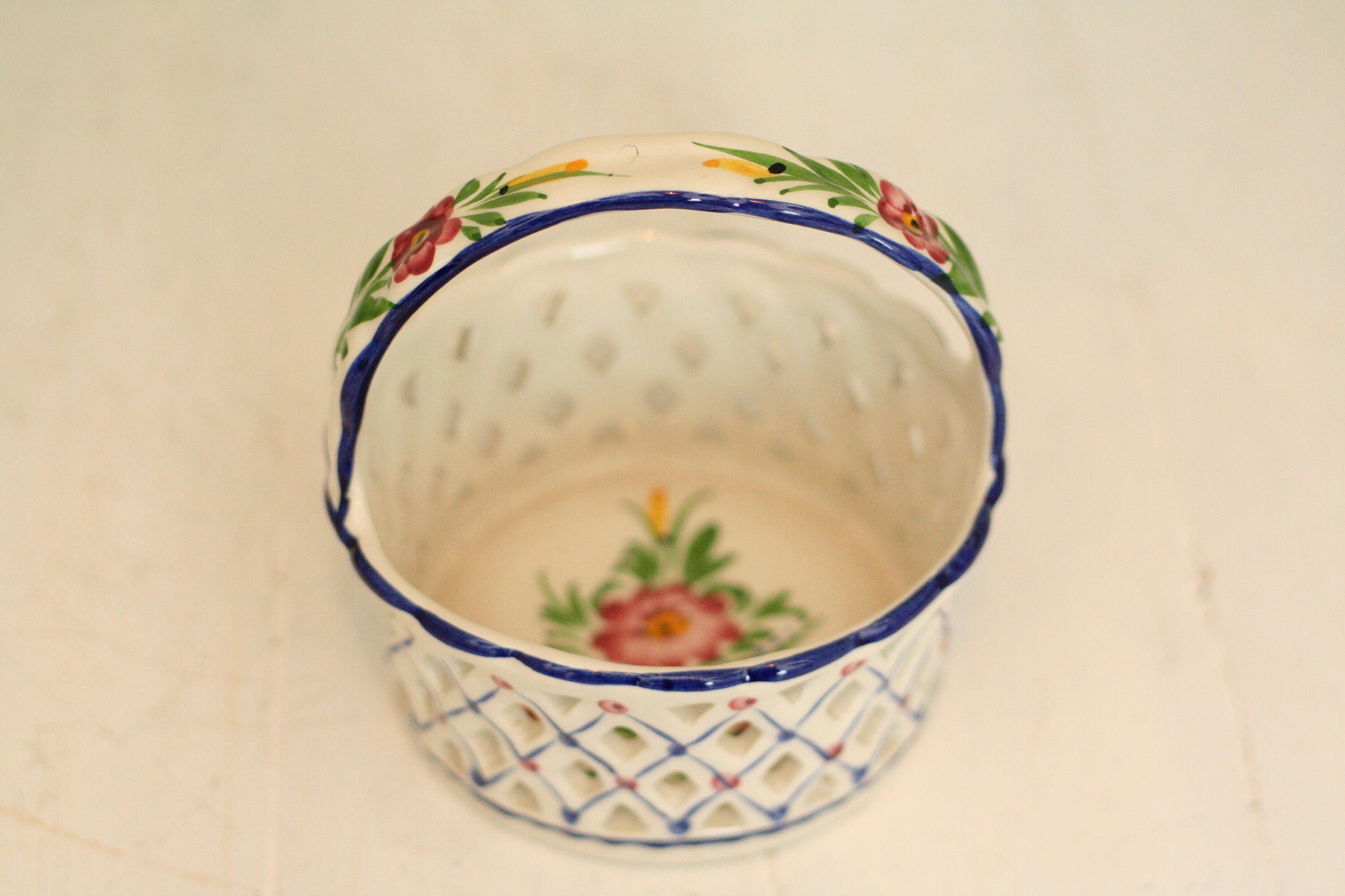 French Vintage Hand-painted Ceramic Basket Delicate Ceramic - Etsy ...