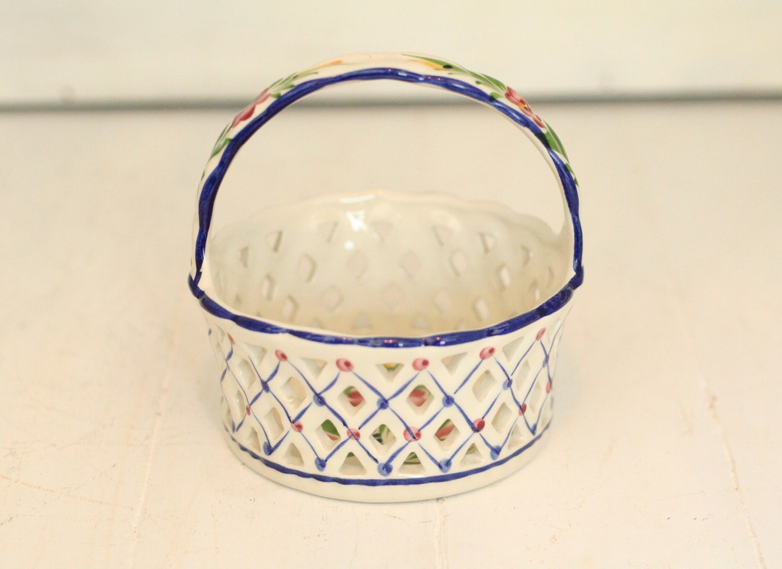 French Vintage Hand-painted Ceramic Basket Delicate Ceramic - Etsy ...