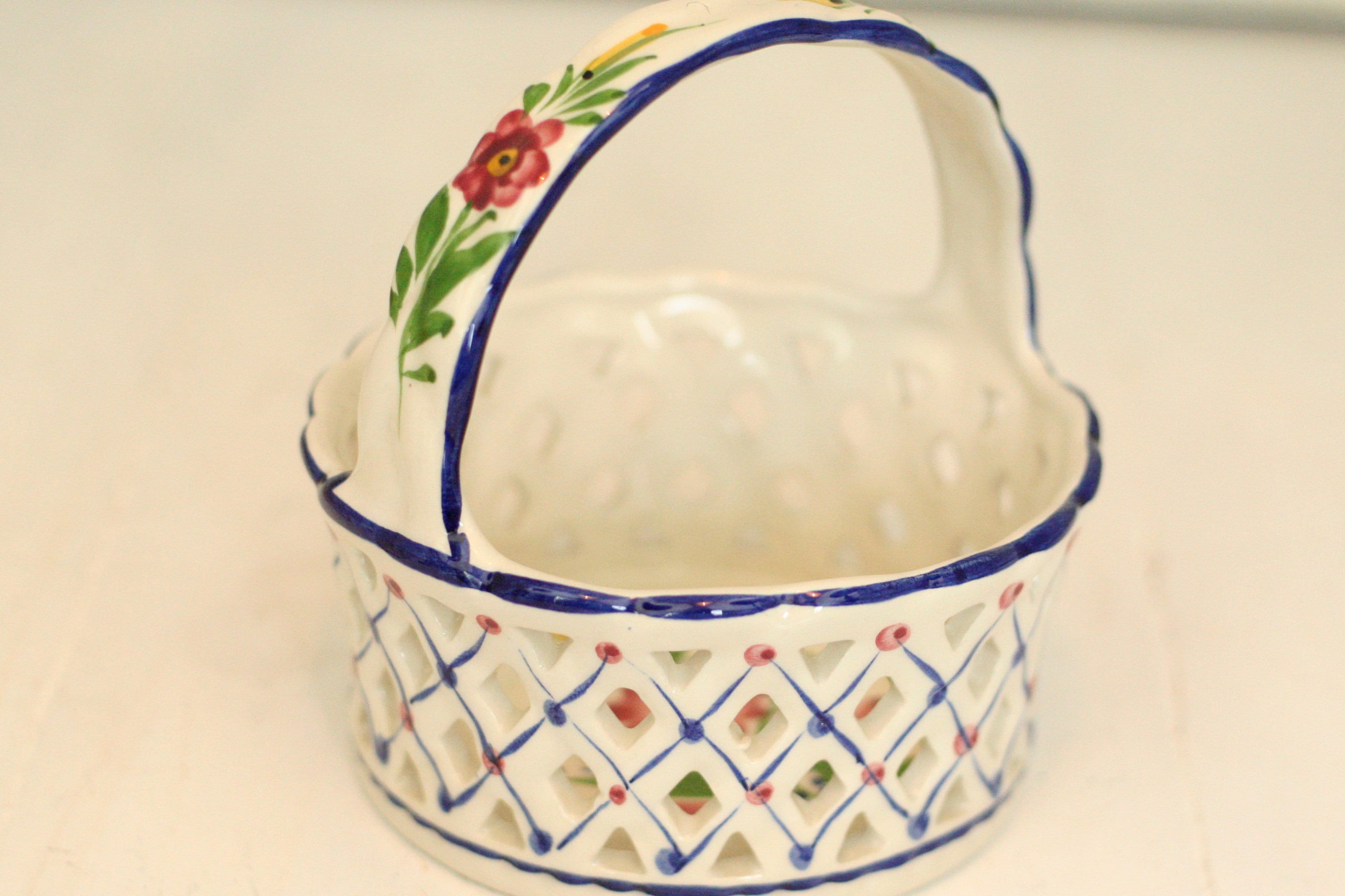 French Vintage Hand-painted Ceramic Basket Delicate Ceramic - Etsy ...