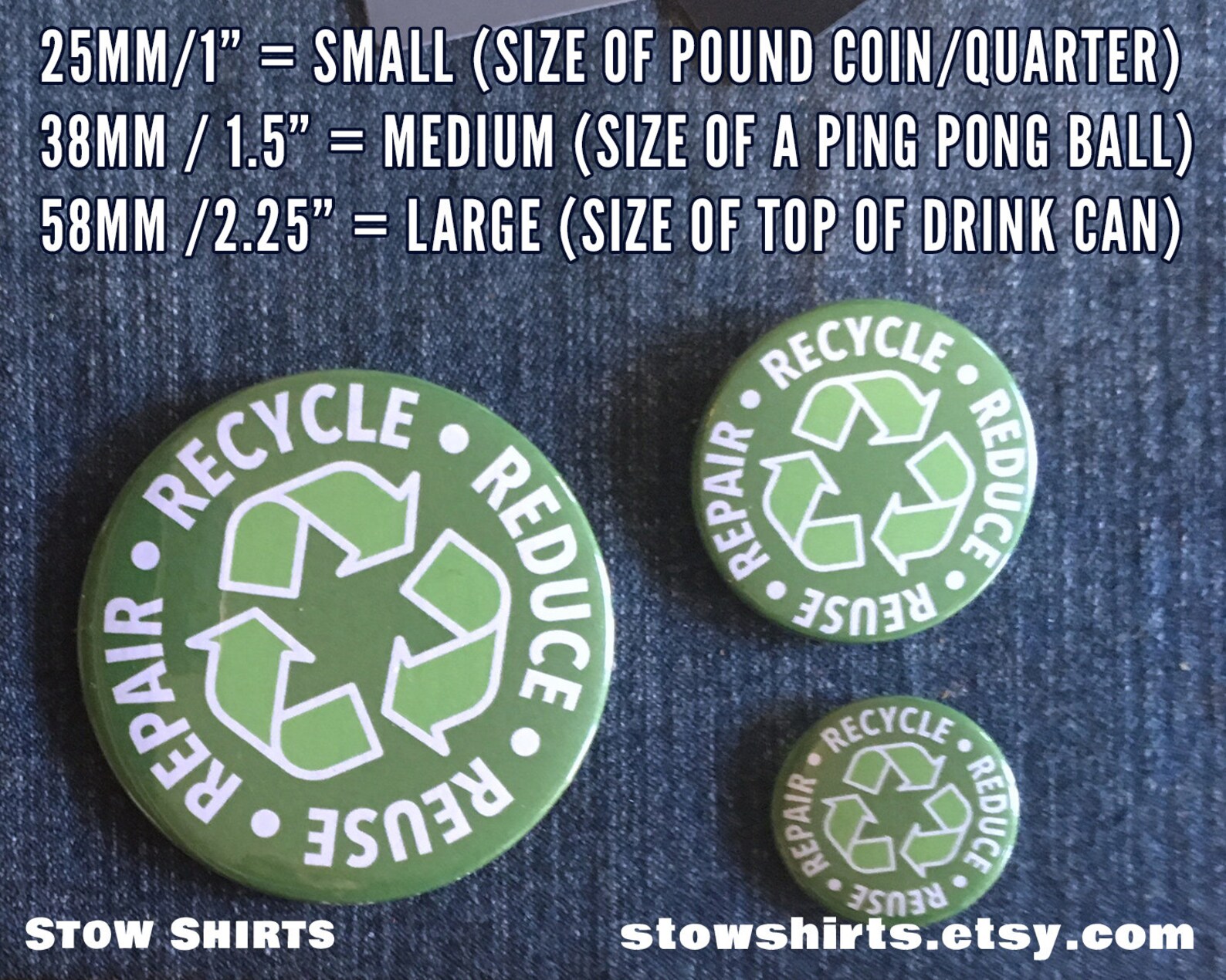 Reduce Reuse Repair Recycle Pin Button Badge 25mm 38mm - Etsy