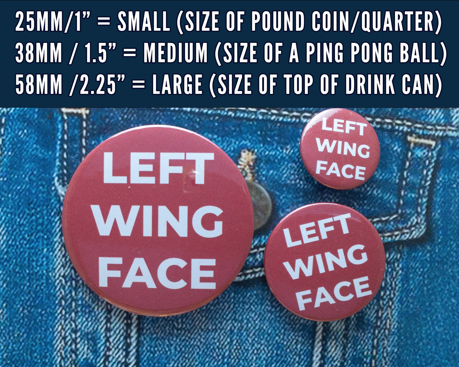 Left Wing Face Pin Button Badge Political Pin Badge - Etsy