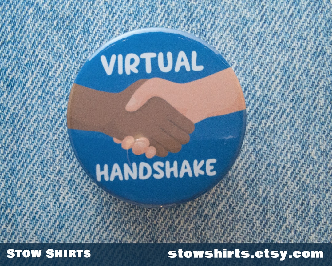Virtual Handshake Pin Button Badge, Public Health Message Fridge Magnet ...