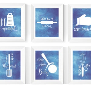 Blue Kitchen Art Printables 6 Set Blue Kitchen Decor - Etsy