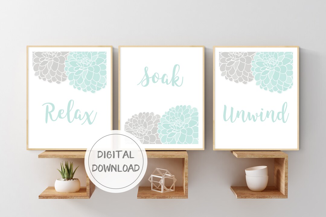 Instant Download Gray and Mint Green Bathroom Decor Grey and - Etsy