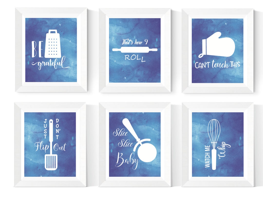 Blue Kitchen Art Printables 6 Set Blue Kitchen Decor - Etsy