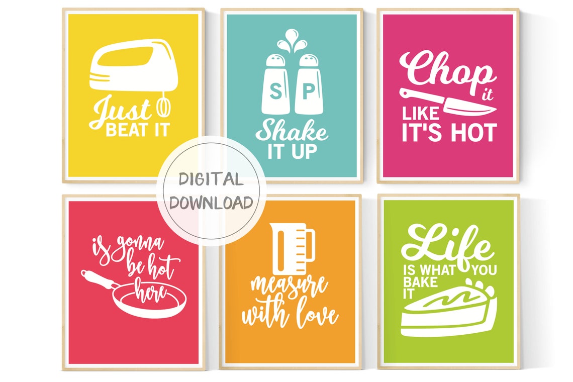 Funny Kitchen Art Kitchen Printables 6 Set Kitchen Wall - Etsy Ireland