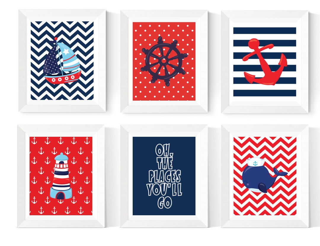 Nautical Nursery Printables Nautical Printables Navy and Red 6 Set Boys ...