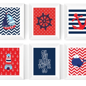 Nautical Nursery Printables Nautical Printables Navy and Red 6 Set Boys ...
