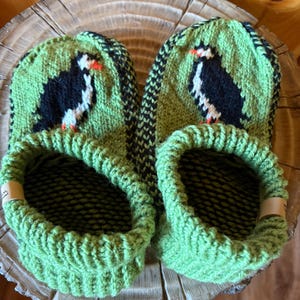 100% Wool Knitted Puffin Slippers. Size Large Adults 9-10 Adults. Other ...