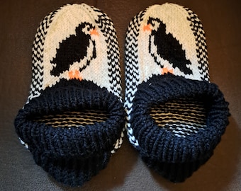100% Wool Knitted Puffin Slippers. Size Small Adults 5-6 - Etsy