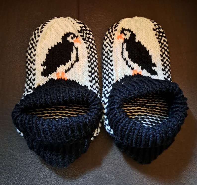 100% Wool Knitted Puffin Slippers. Size Small Adults 5-6 - Etsy