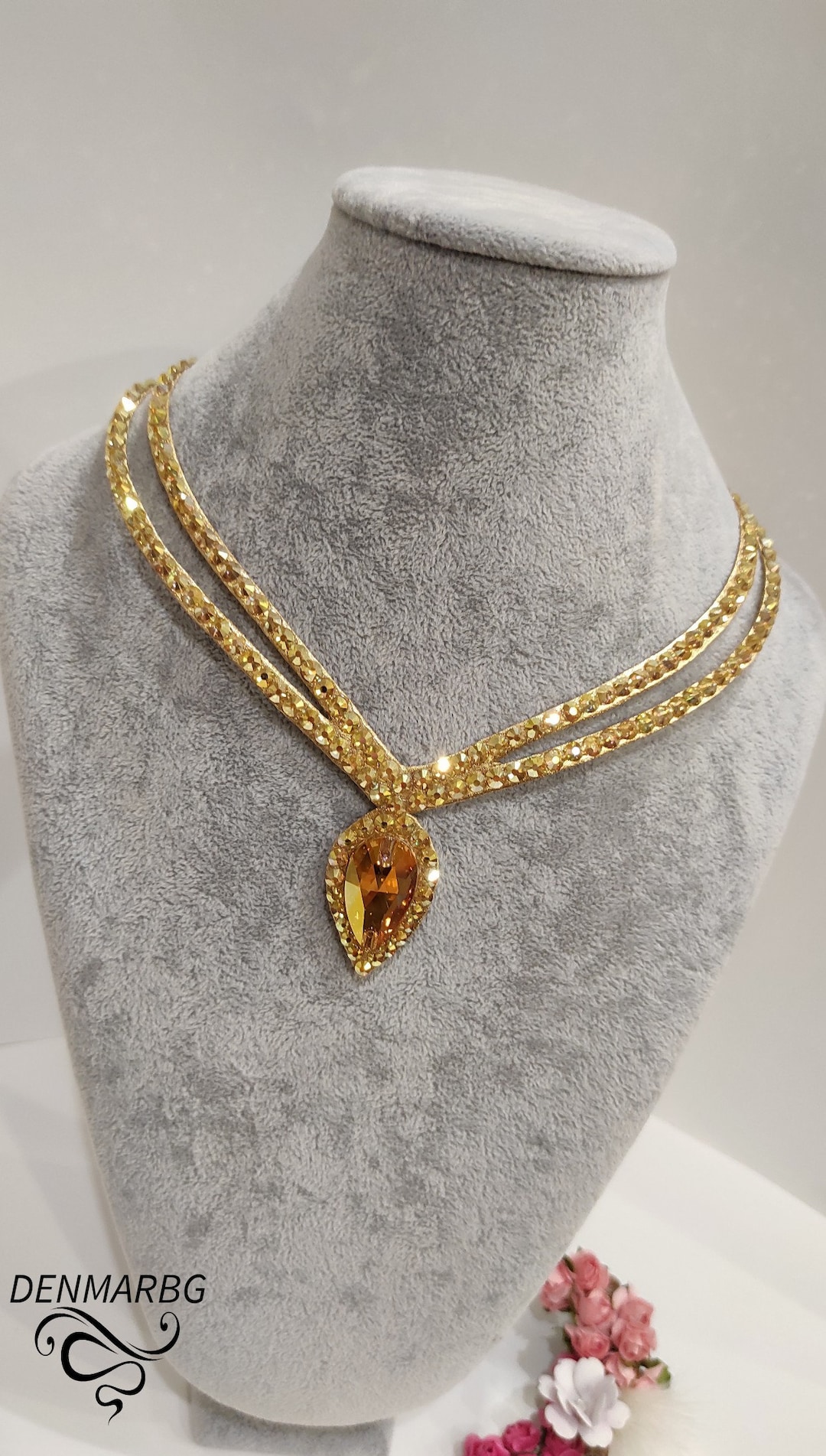 Gold Rhinestone Ballroom Necklace, Dance Costume Jewelry, Rhythm Latin ...