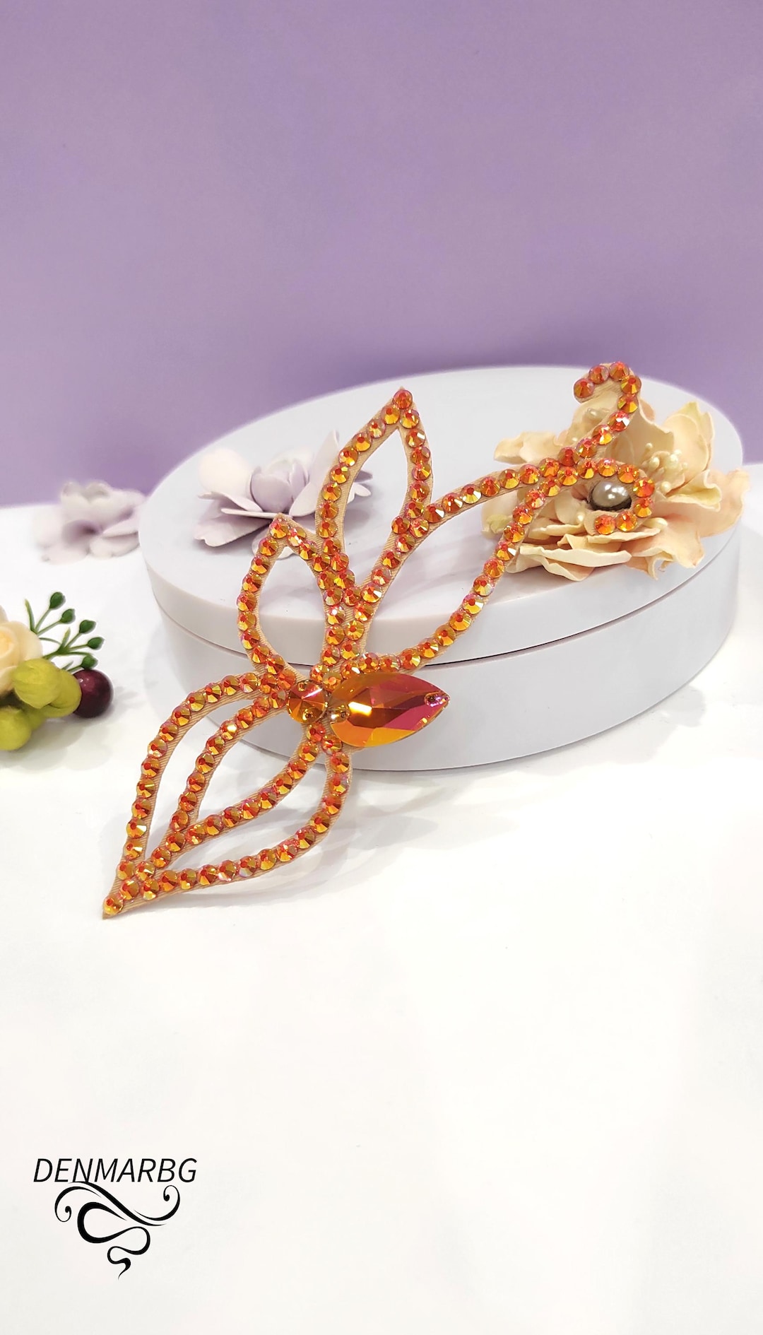 Orange Ballroom Hairpiece, Crystal Head Piece, Dance Jewelry ...