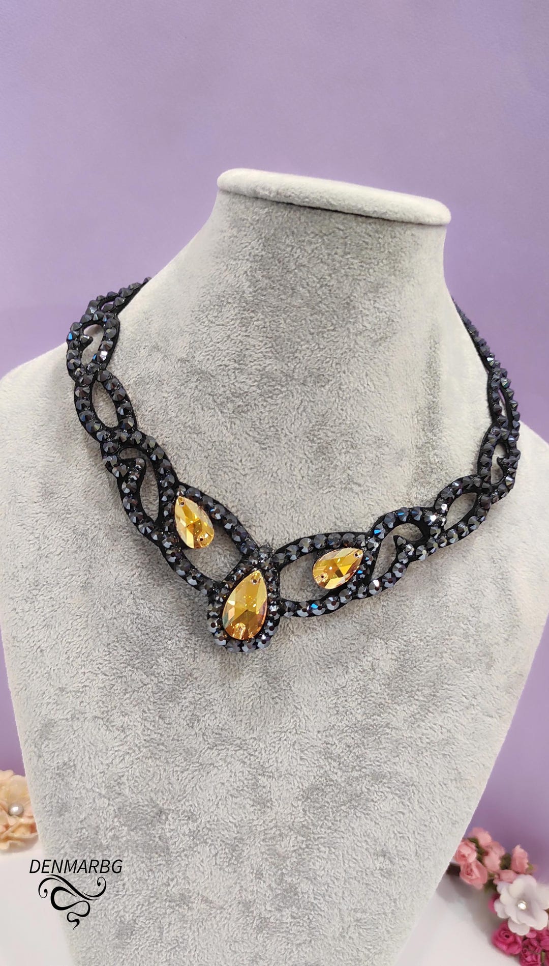 Rhinestone Ballroom Dance Necklace, Jet Hematite, Sunshine Gold - Etsy