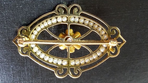 14k Gold Victorian Diamond Pin .25 carat and 36 Seed … - Gem