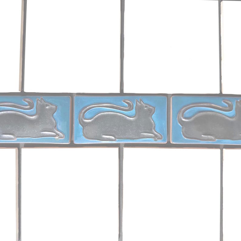 Black Cat Subway Tile: Handmade Egyptian Blue 2x4 Inch, Signed - Etsy