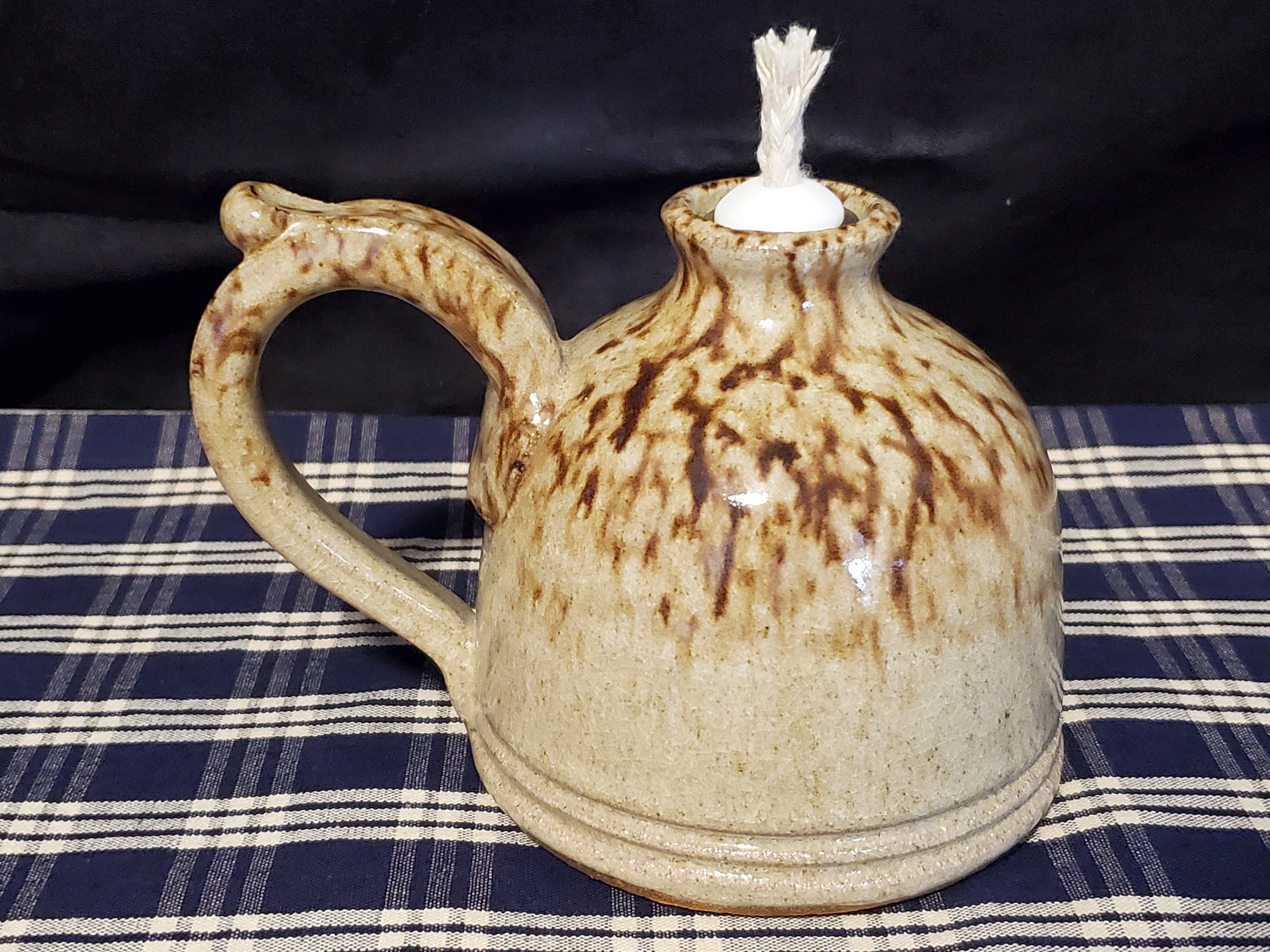 Oil Lamp-Stoneware-Handmade-Wildfire Pottery-Tan & Brown Drip | Etsy